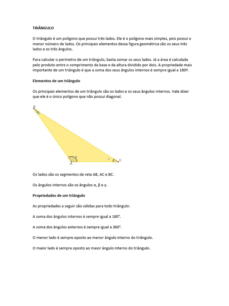 Elementos e Classificação do Triângulo | PDF