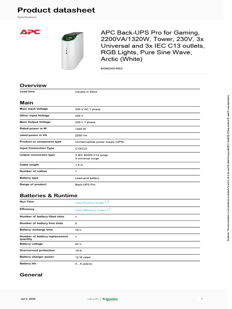 Schneider Electric - APC-BackUPS-Pro - BGM2200-MSX | PDF | Manufactured ...