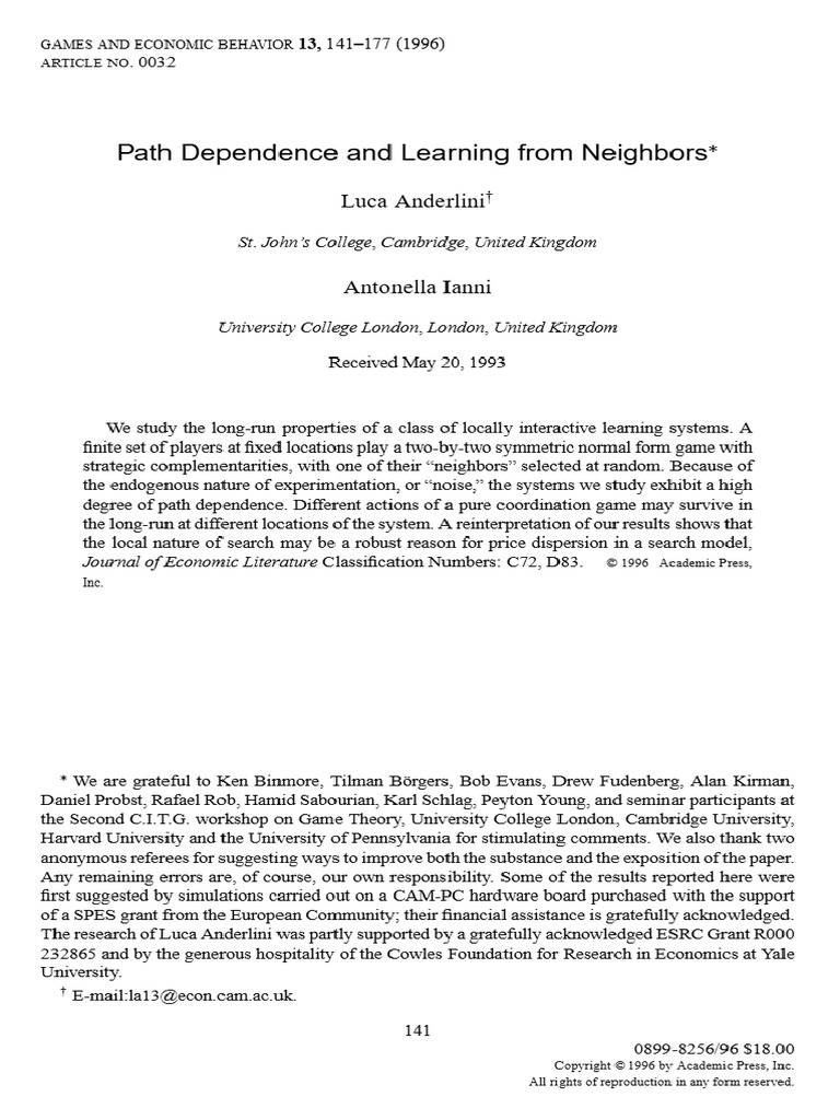 Path Dependence and Learning From Neighbors - Anna's Archive | PDF