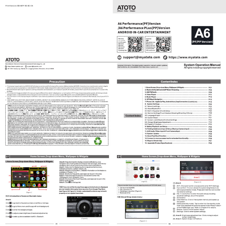 ATOTO A6 Performance Systems Operation Manual | PDF