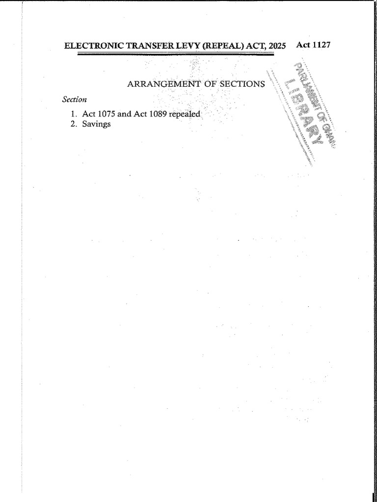 Electronic Transfer Levy (Repeal) Act 1127 2025 | PDF