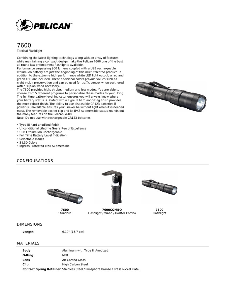 Pelican-7600-flashlights-Tactical Flashlight | PDF | Flashlight ...