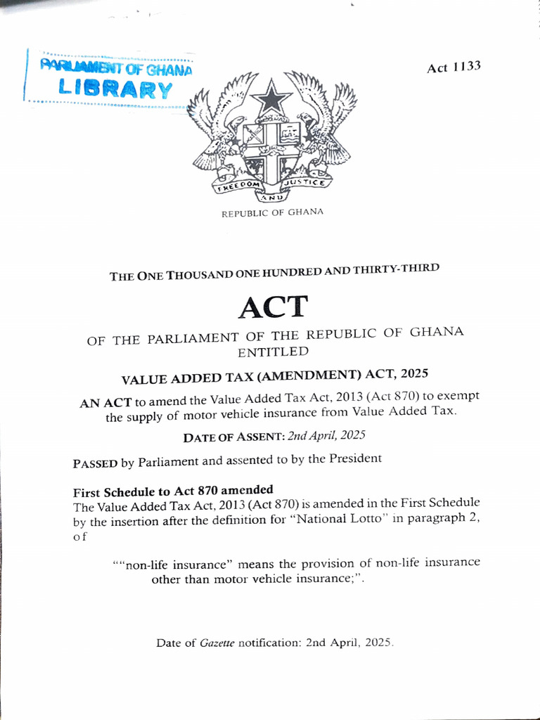 Value Added Tax Amendment Act 1133 2025 | PDF
