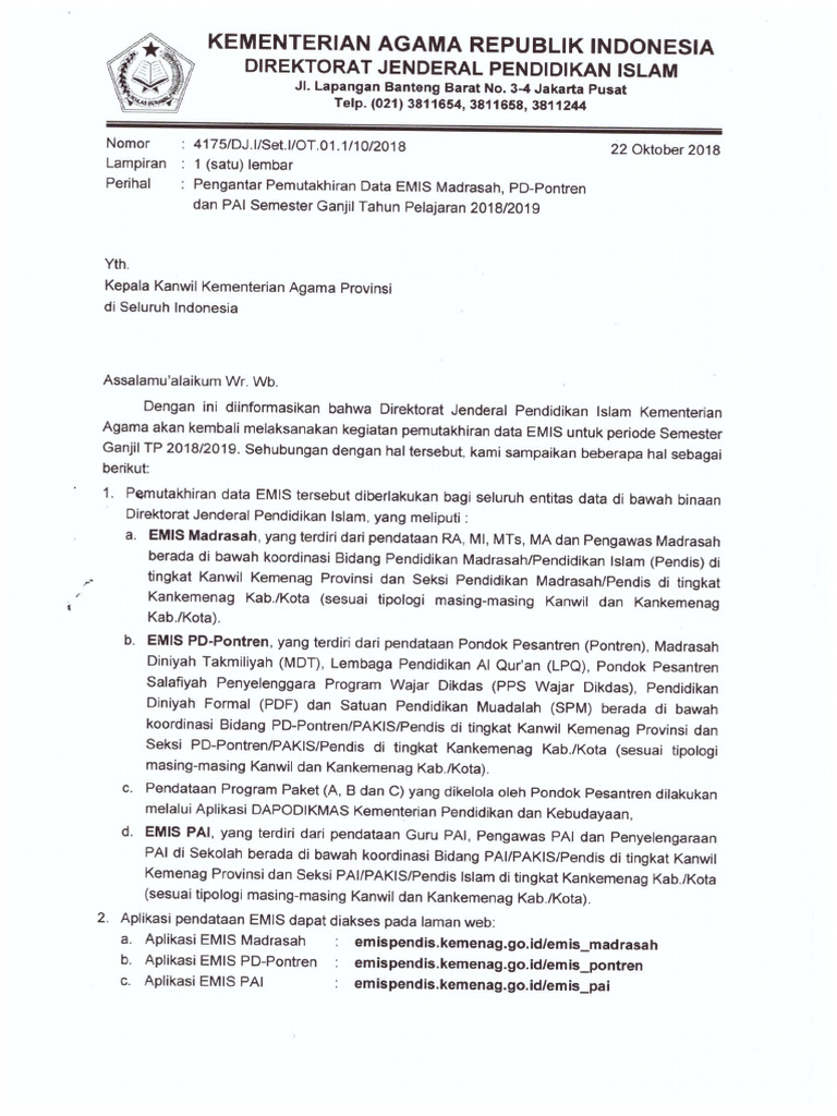 Pengantar Updating Data Emis TP 2018-2019 | PDF