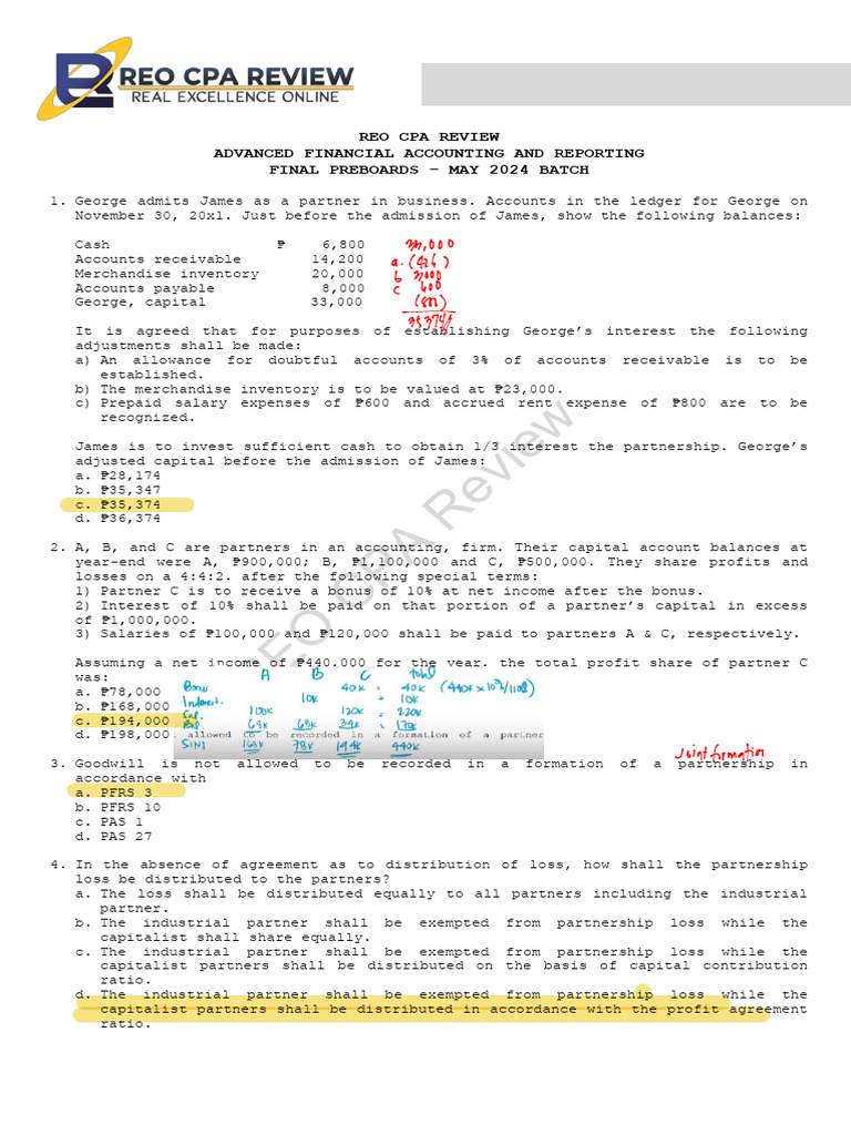 AFAR Final Preboard Annotated | PDF | Debits And Credits | Investing