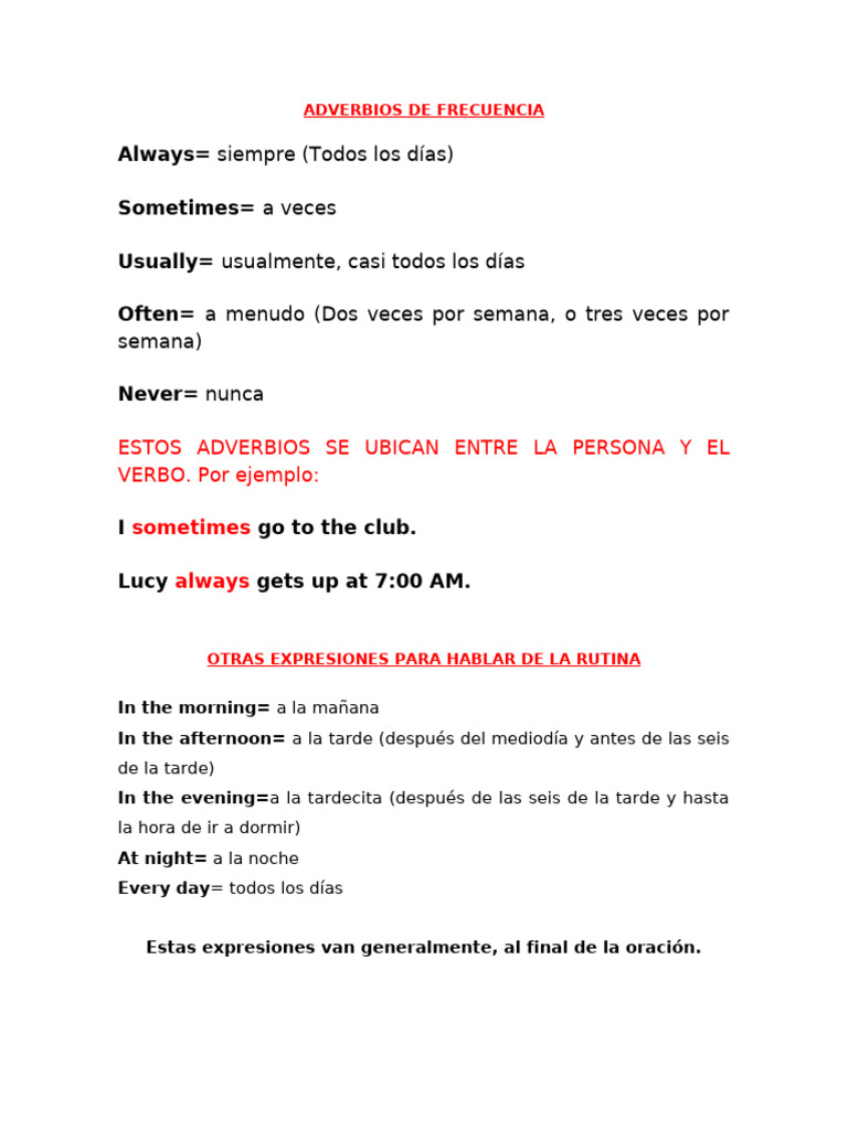 Adverbios de Frecuencia | PDF