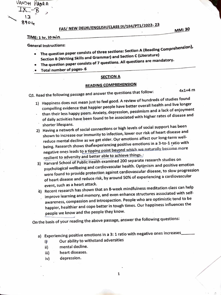English - PT - 1 Last Year | PDF