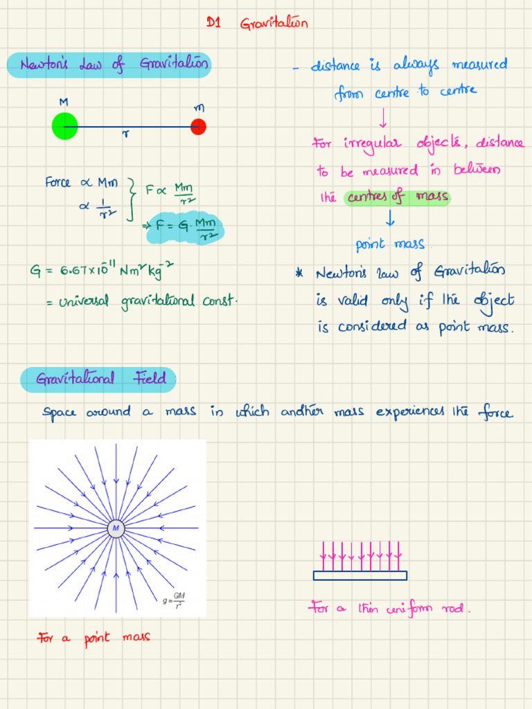 D1 Gravitational Fields Notes | PDF | Mass | Force