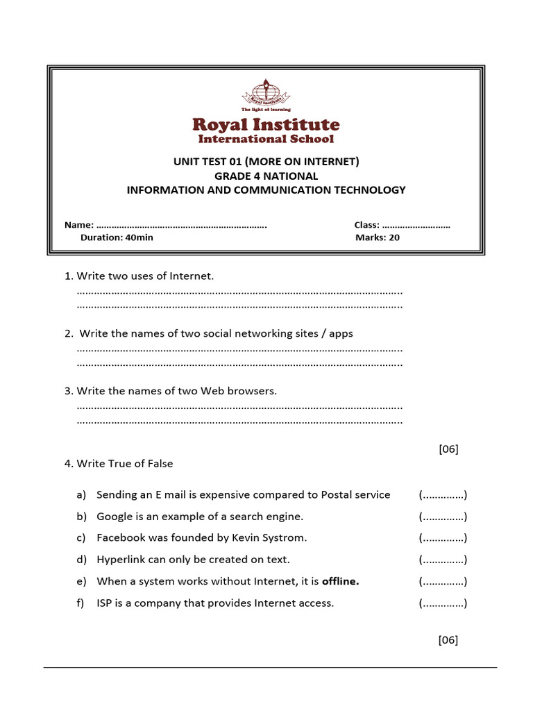 Unit Test 1 - More On Internet - 230425 - VF-1 | PDF