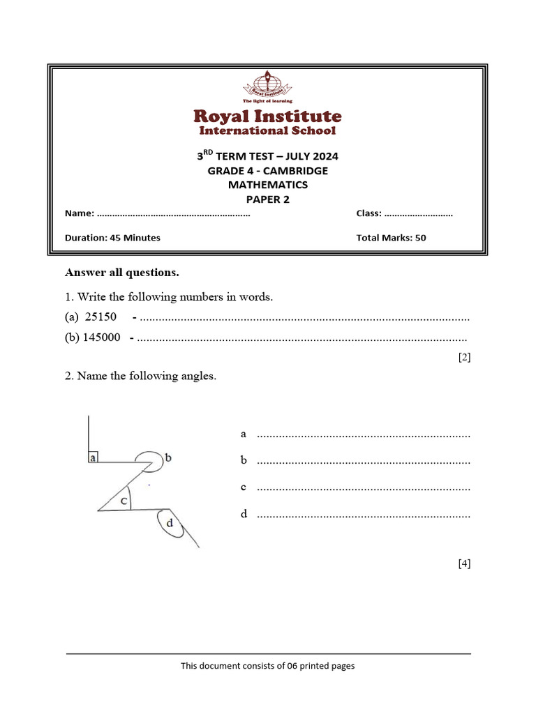 Grade 4 Cambridge Math Exam Paper 2 | PDF
