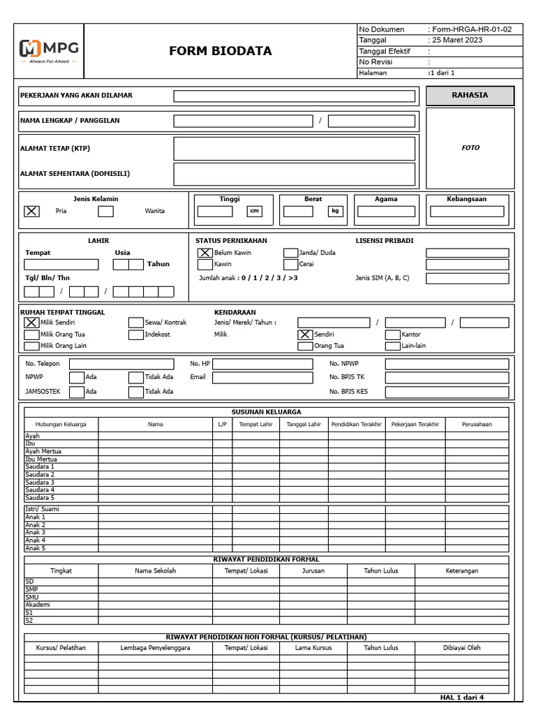 Formulir Biodata Pelamar Kerja | PDF