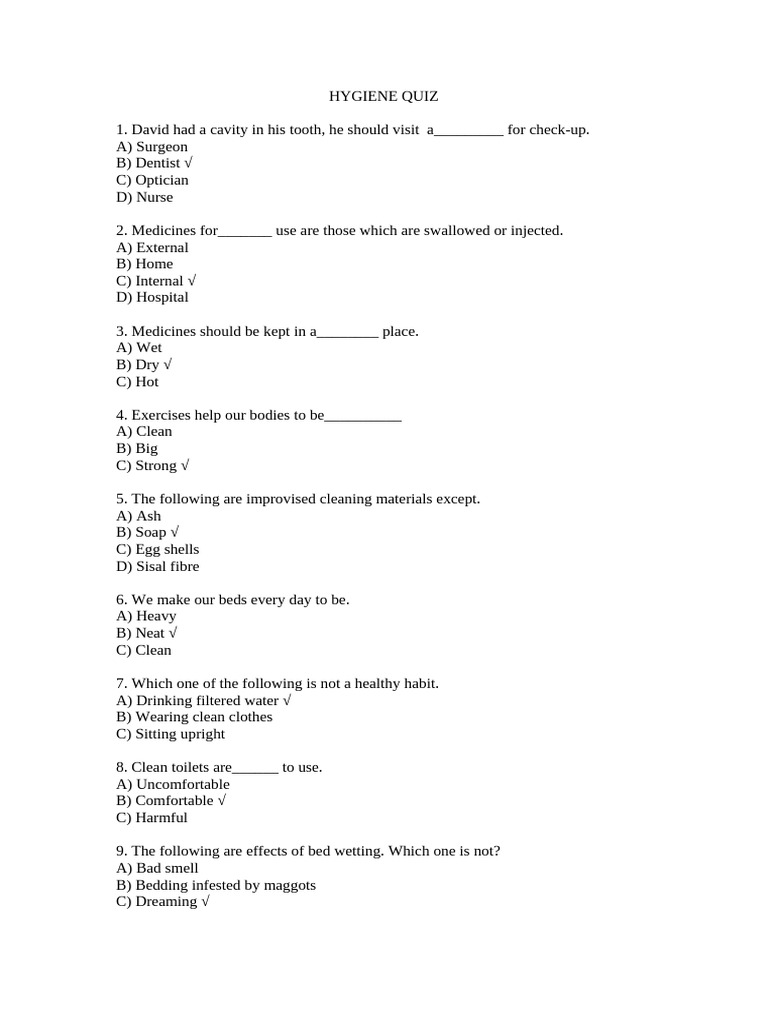 Hygiene Quiz | PDF