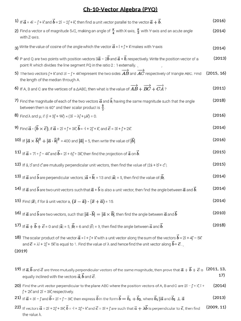 Ch10 - Vector Algebra | PDF