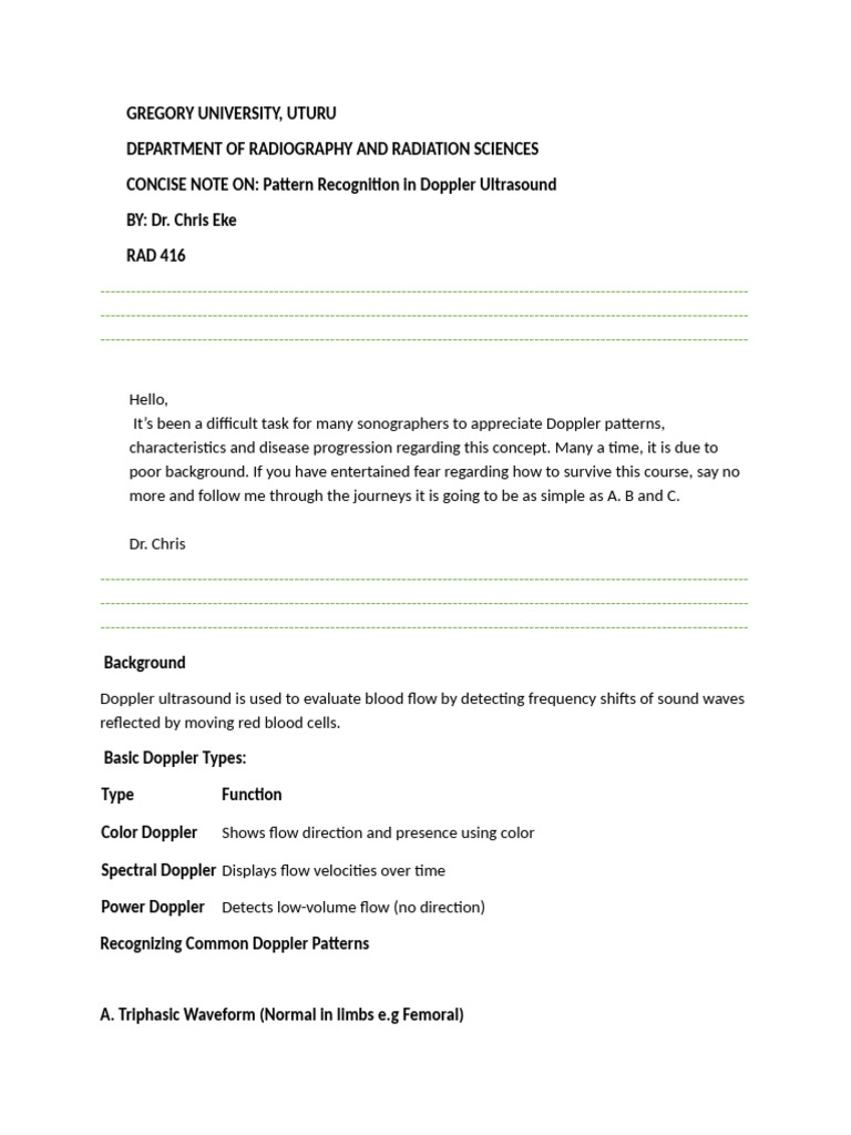Concise Note On Doppler Patterns | PDF | Vein | Cardiovascular System