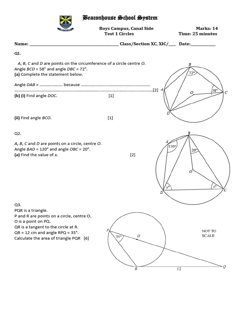 Geometry Test on Circle Angles | PDF