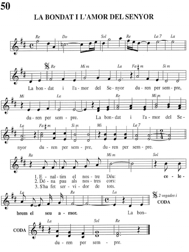 La Bondat I L'amor Del Senyor - Melodia, Letra - 1 Pag. (Anonimo) | PDF