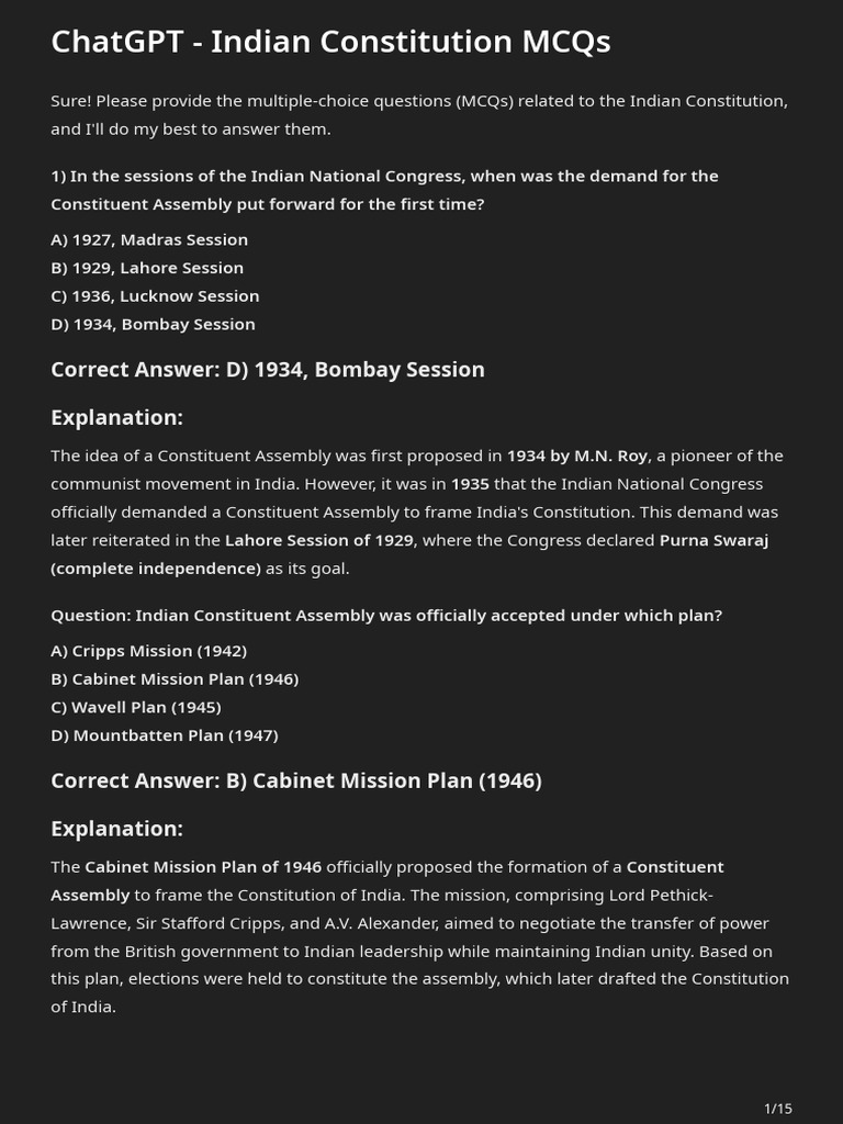 Indian Constitution MCQs and Insights | PDF | Constitution | Government ...