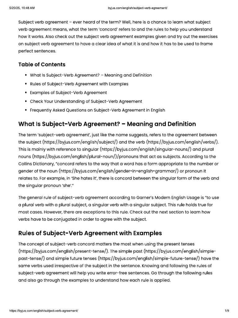 Subject Verb Agreement English | PDF
