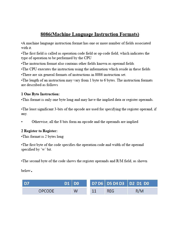 8086 Machine Language Formats Explained | PDF