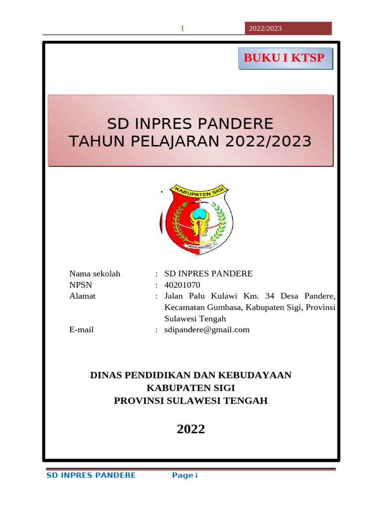 Buku I KTSP - SD Inpres Pandere TP 2022-2023 Baru | PDF