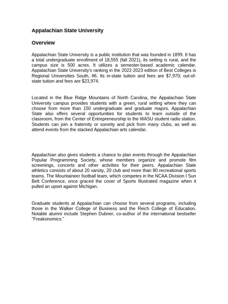 Appalachian State University Overview | PDF