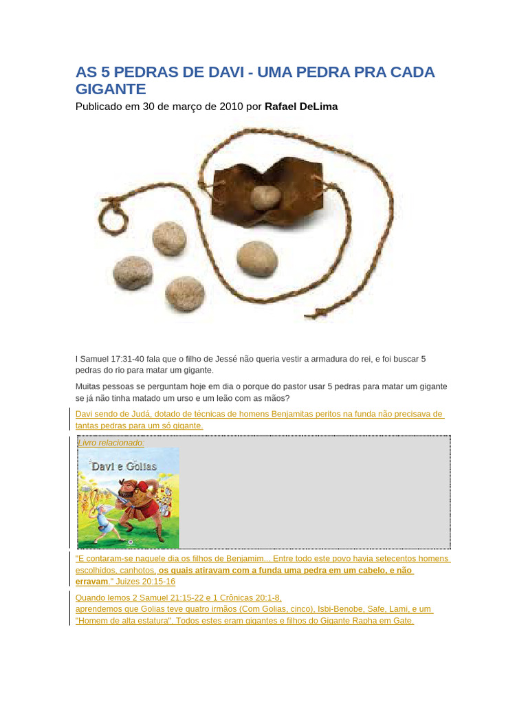 AS 5 PEDRAS DE DAVI | PDF | Golias | Davi
