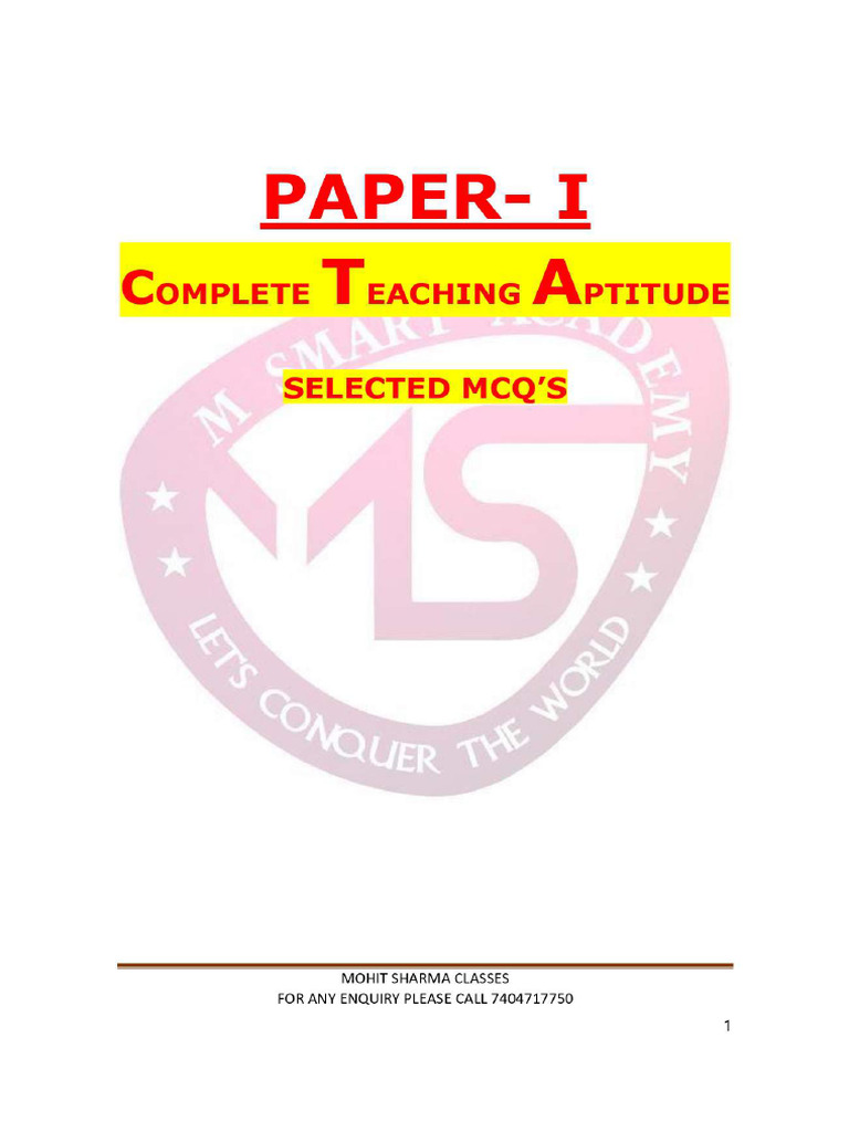 Complete Teaching Aptitude Mcqs | PDF