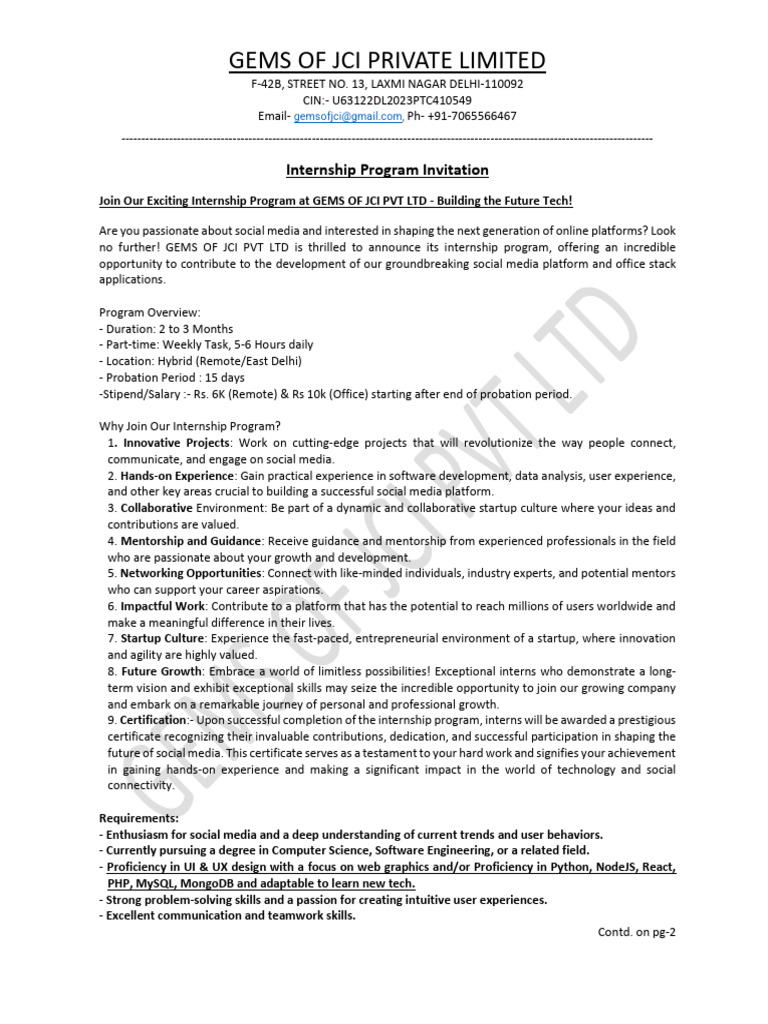 Internship Program Invitation - 2024-25-Updated 03.03.2025 | PDF ...