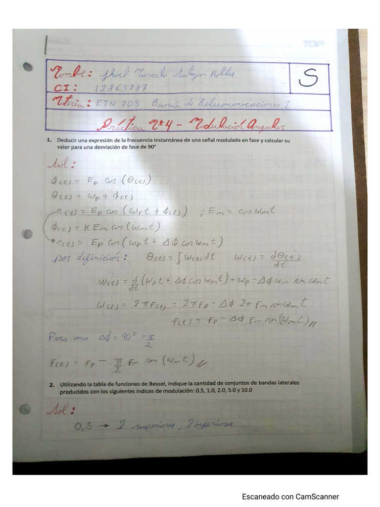 Práctica 4 - ETN 703 - Modulación Angular - Jhoel S. | PDF