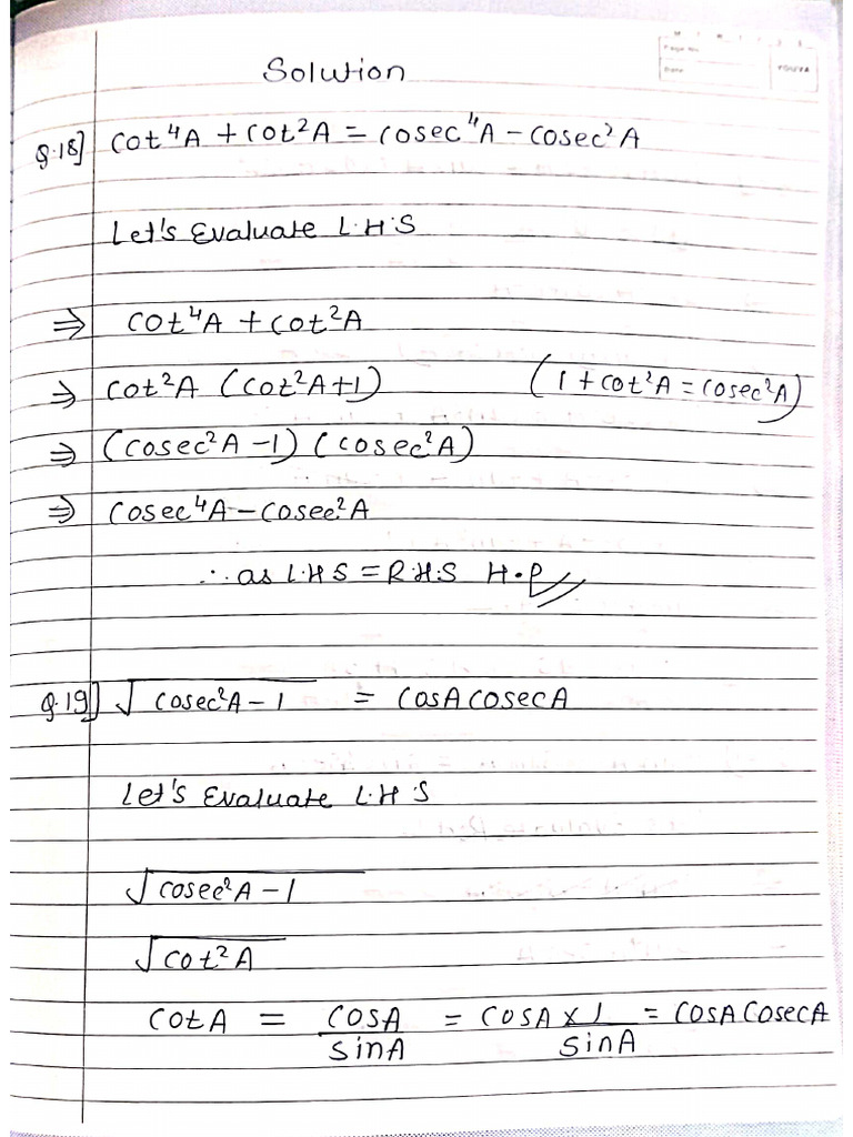 Solution Trigonometry Identities Dpp Pdf