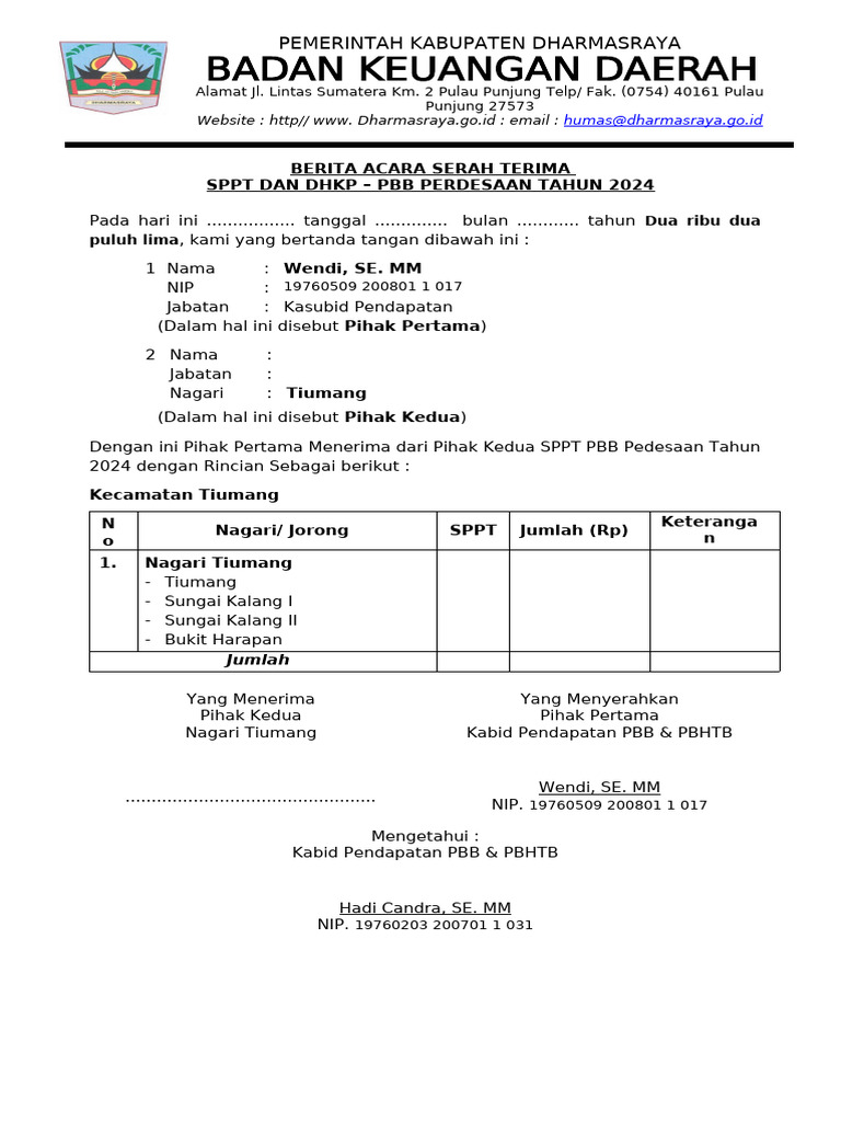 Berita Acara Penyerahan SPPT Tahun 2024 | PDF