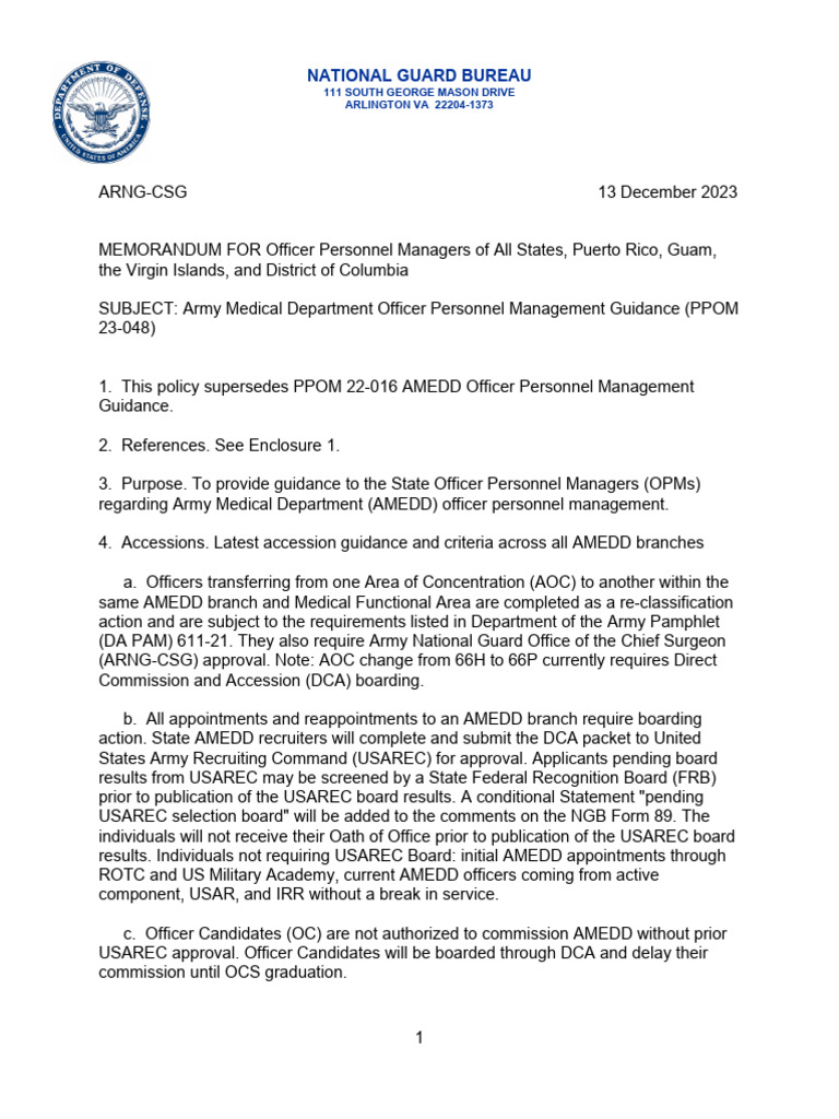 PPOM 23-048 AMEDD Officer Personnel Management Guidance | PDF | Army ...