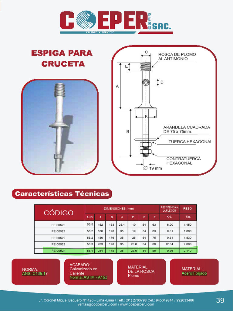 Espiga para Cruceta: Especificaciones Técnicas | PDF