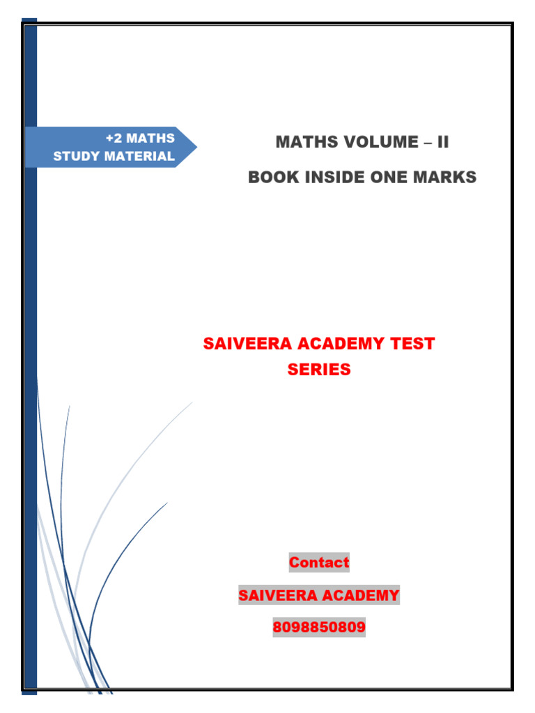 Namma Kalvi 12th Maths Volume 2 Book Inside 1 Mark Study Material em 217277 | PDF | Slope | Tangent