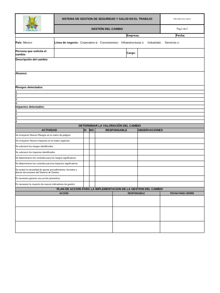 PRO-SEH-19-A Gestion Del Cambio Ed.01 | PDF