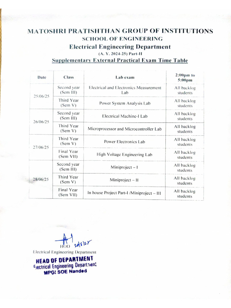 Internal Submission and External Exam Time Table | PDF