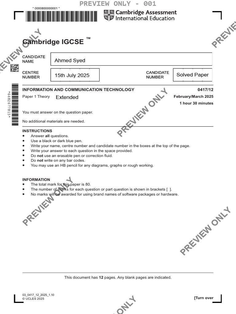 IGCSE ICT Paper 1 Theory 2025 | PDF | Network Interface Controller ...