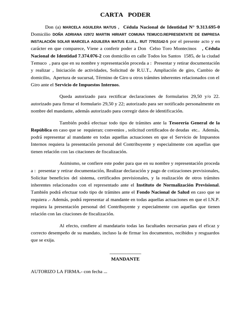 CARTA PODER..Docx Instalacione Solares | PDF