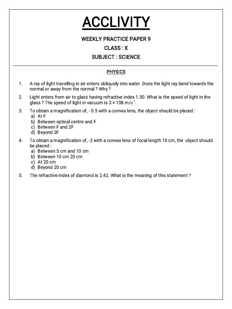 Class 10 - Science - WPP 9 | PDF