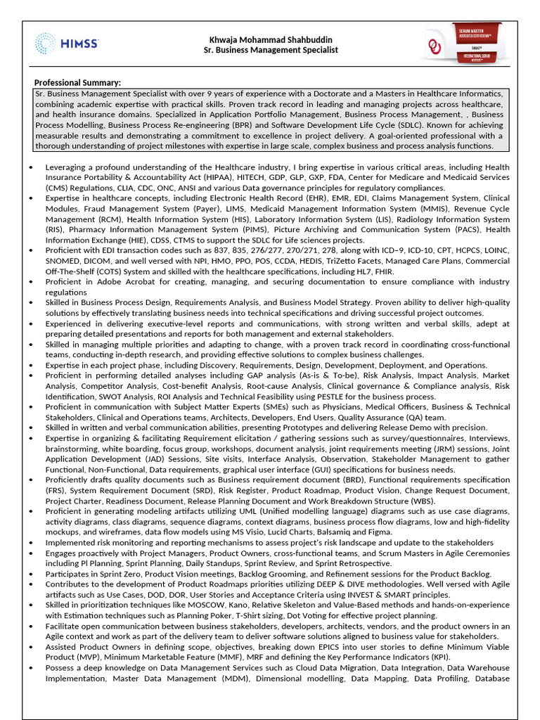 Senior Business Management Specialist in Healthcare | PDF | Scrum ...