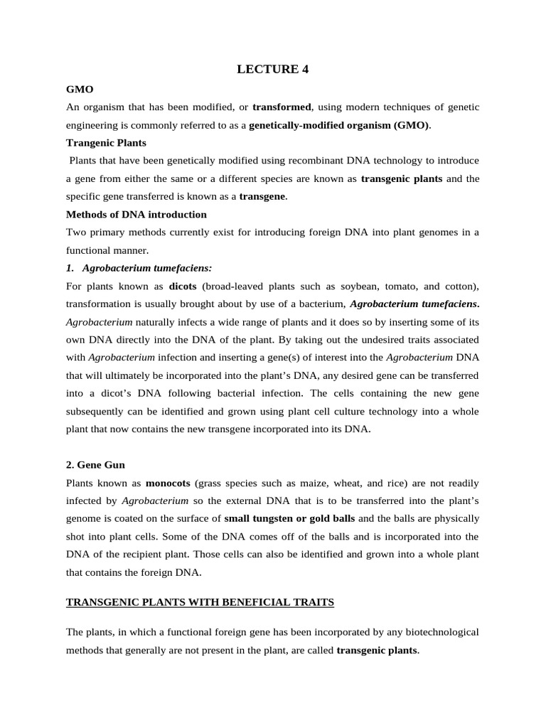 Biotechnology in Agriculture: GMOs Explained | PDF | Genetically ...