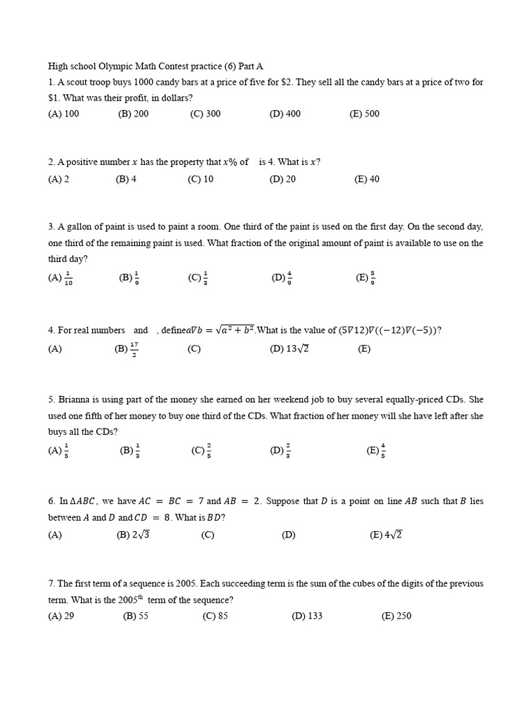 High School Olympic Math Contest Practice (6) Part A | PDF ...