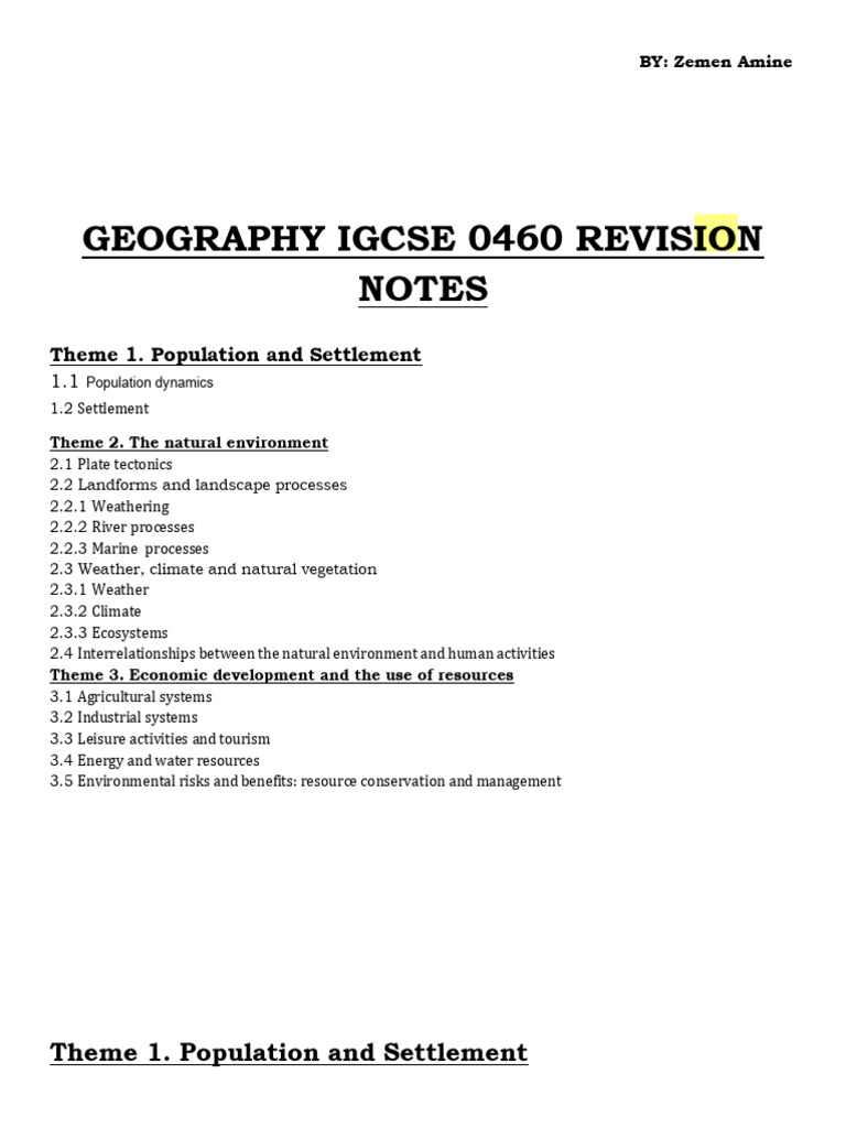 IGCSE Geography 0460 Revision Notes | PDF | Volcano | Weathering