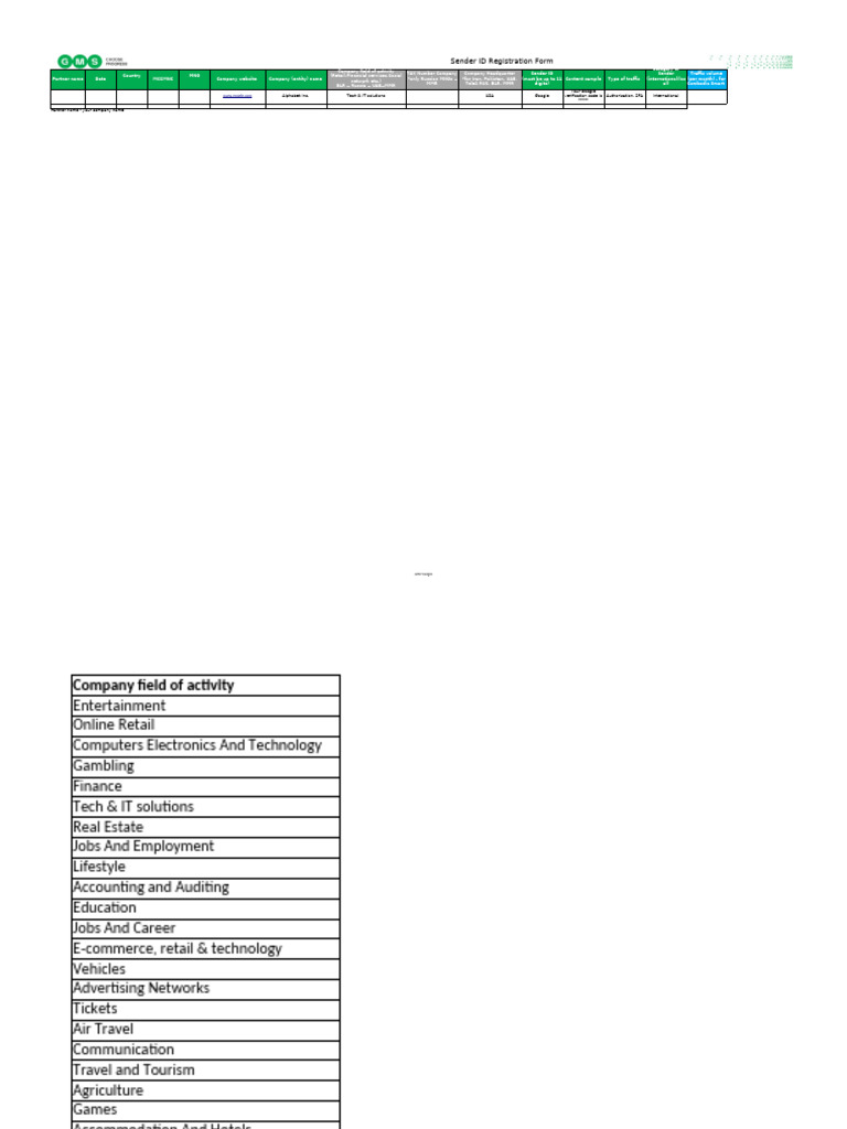 SenderID Registration Form GMS - Update | PDF | Retail | Economies