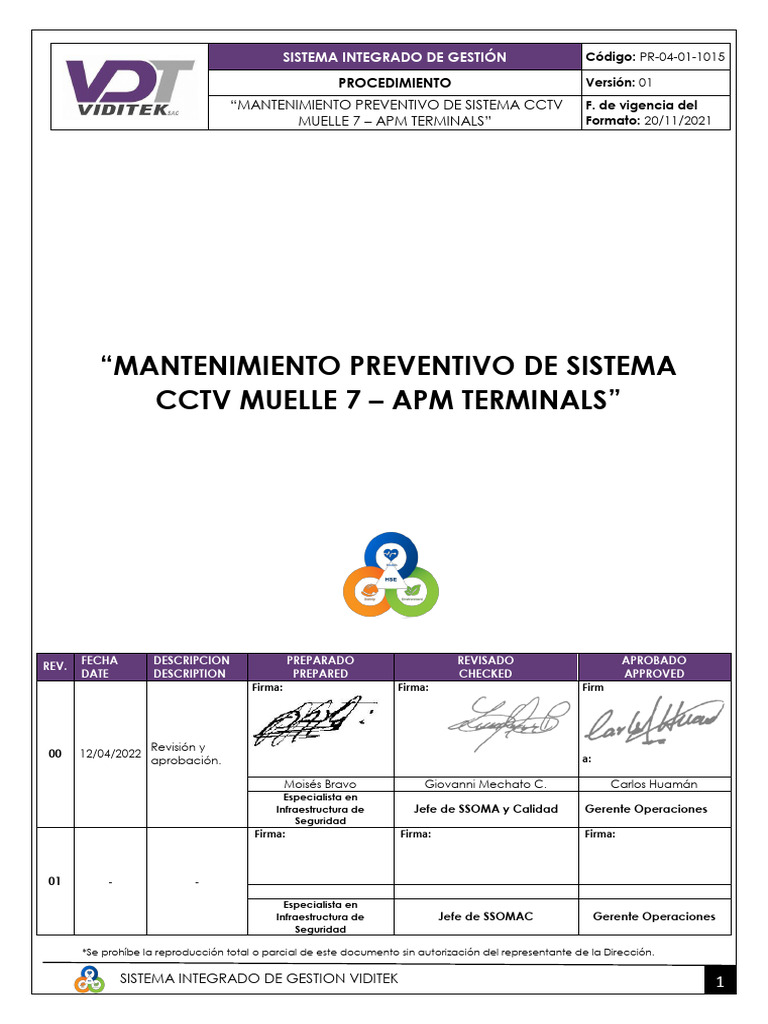 PT Mantenimiento Preventivo de La Camara APM | PDF | Seguridad y salud ocupacional | Presión
