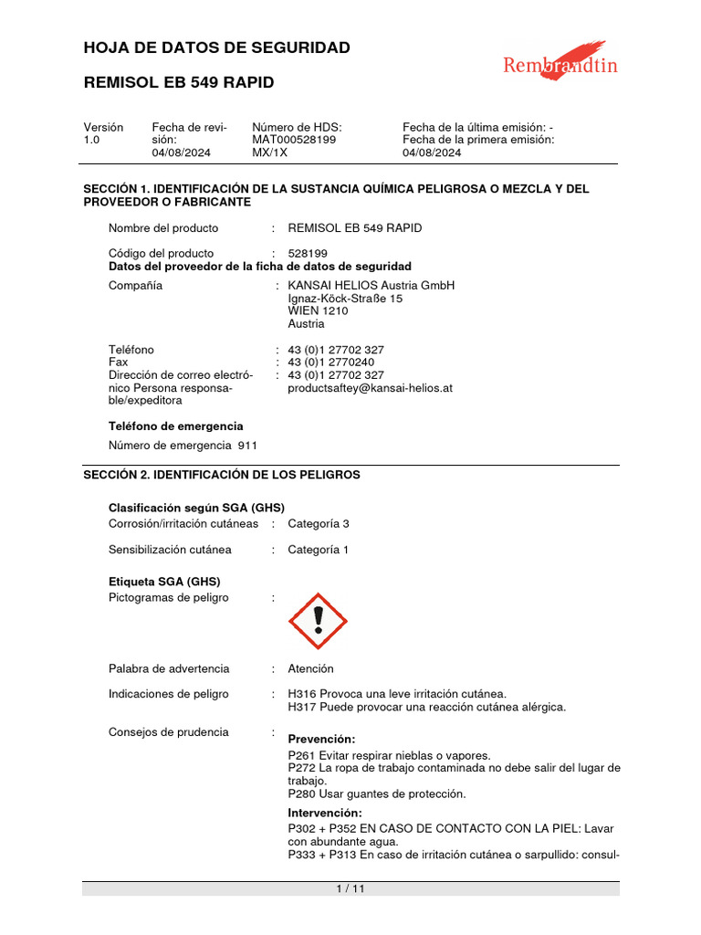 Hoja de Seguridad Remisol EB 549 | PDF | Toxicología