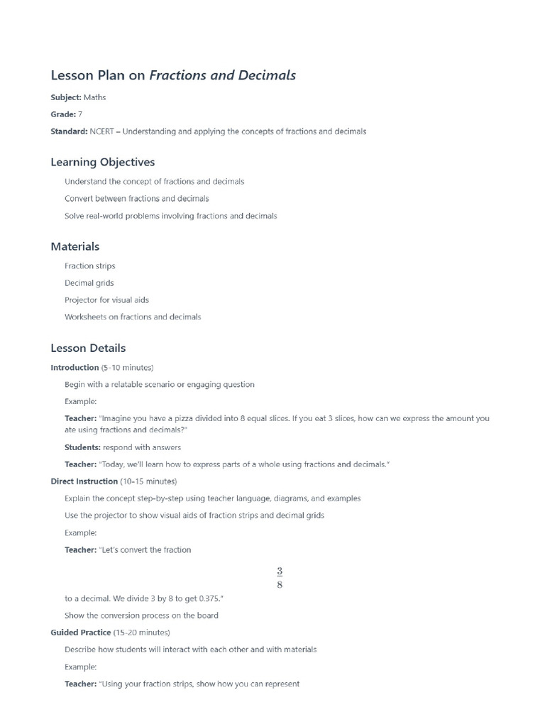 Lesson Plan Maths Grade7 | PDF