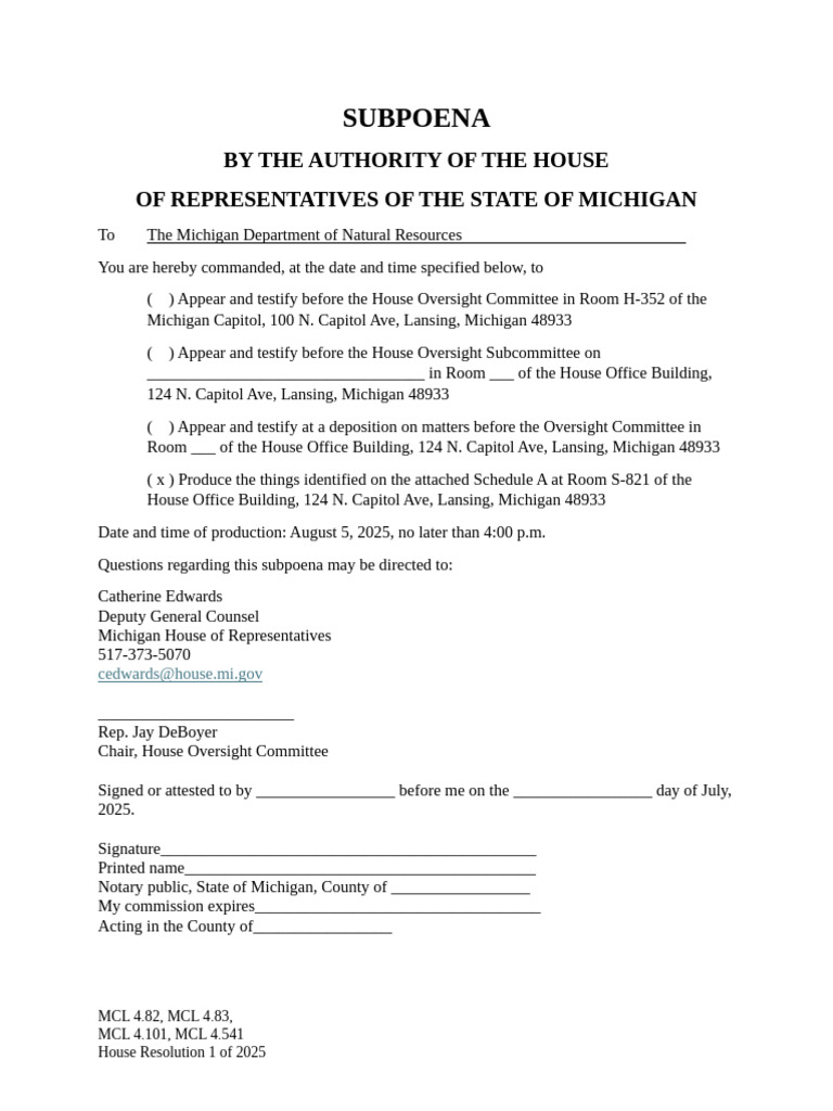 Michigan DNR Subpoena for Goose Program | PDF | Federal Government Of ...