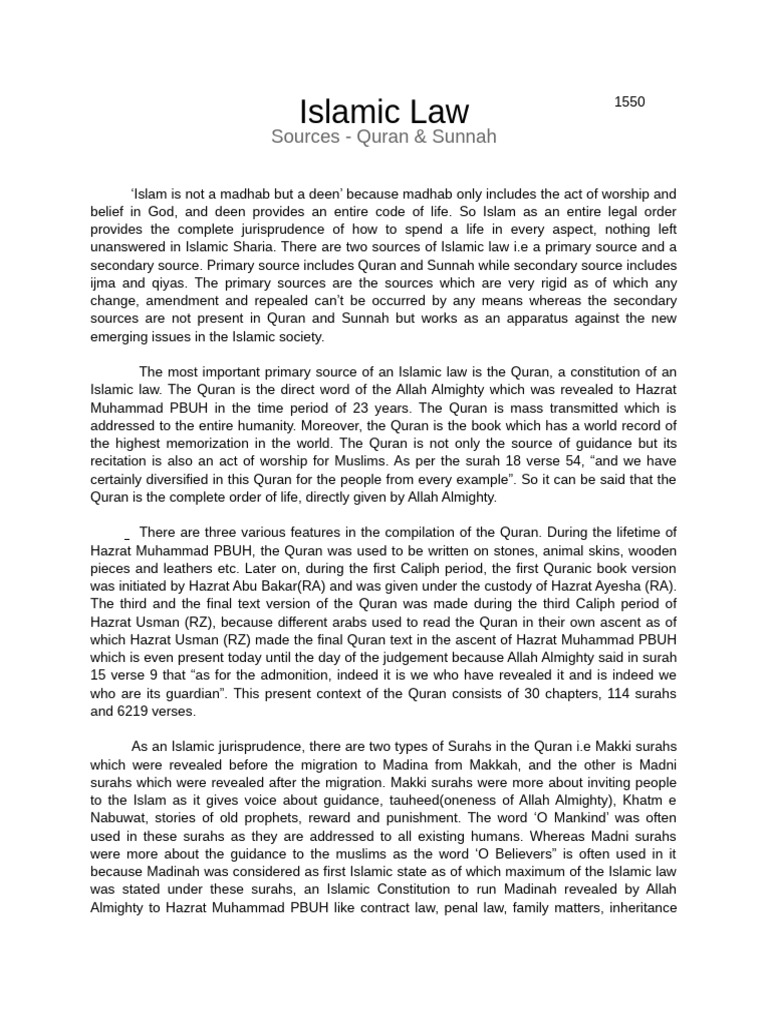 Islamic Law: Quran and Sunnah Explained | PDF | Quran | Islam