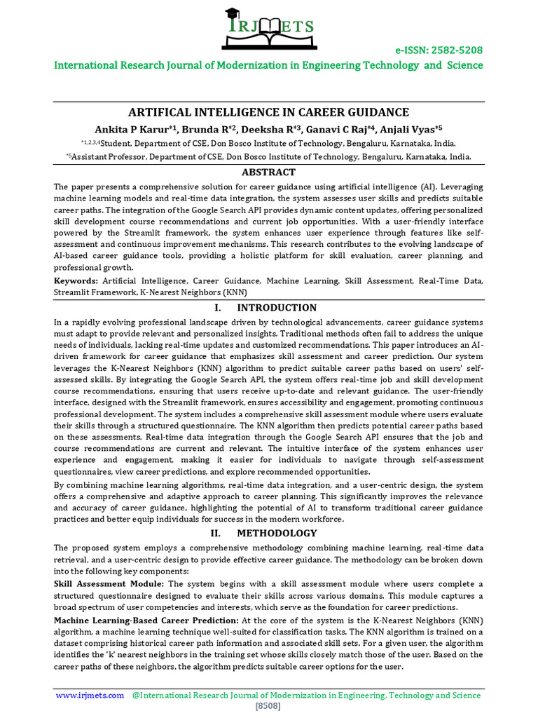 Artifical Intelligence in Career Guidance | PDF | Machine Learning ...